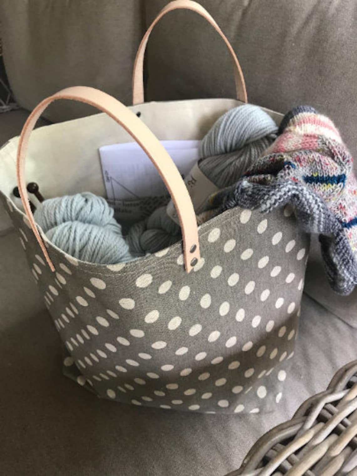 Spotty Dot Bucket Bag by 65 South Knitting Project Bag - Etsy