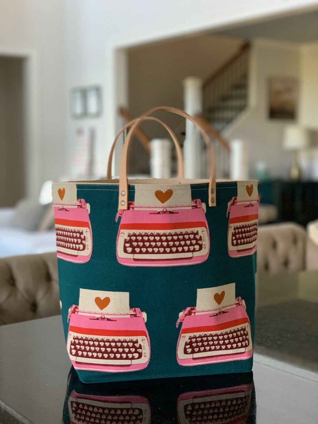 Typewriter Teal Bucket Bag by 65 South Knitting Bag - Etsy