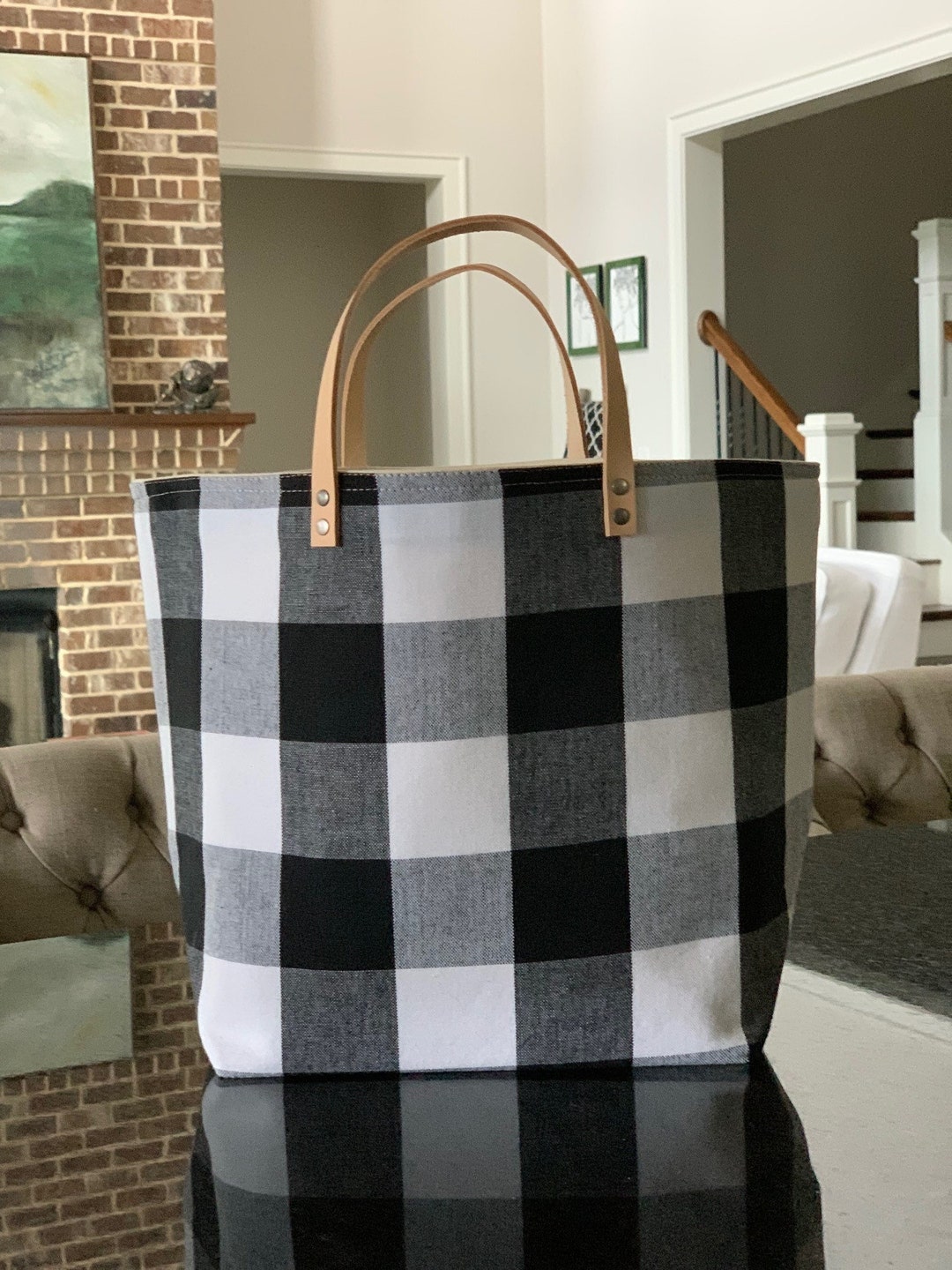 Black & White Plaid Bucket Bag by 65 South - Knitting Project Bag - Etsy