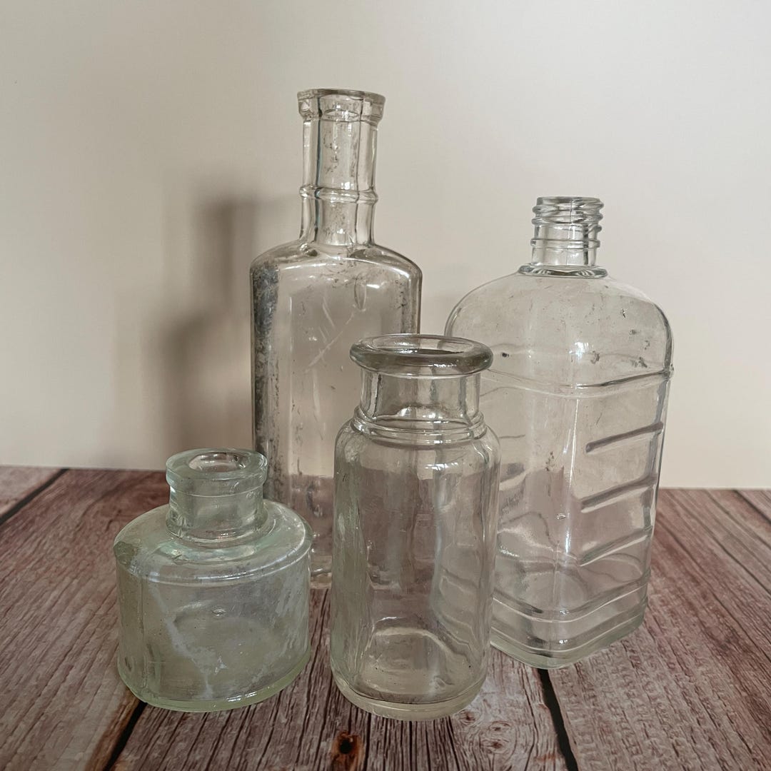 Set of 4 Vintage Glass Dug Bottles | Medicine | Apothecary | Distillery ...