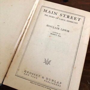 Main Street - Sinclair Lewis Vintage Book - Etsy