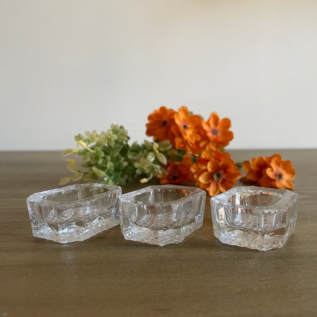 Set of 3 Vintage Crystal Cut Clear Glass Rectangle Salt Cellars ...
