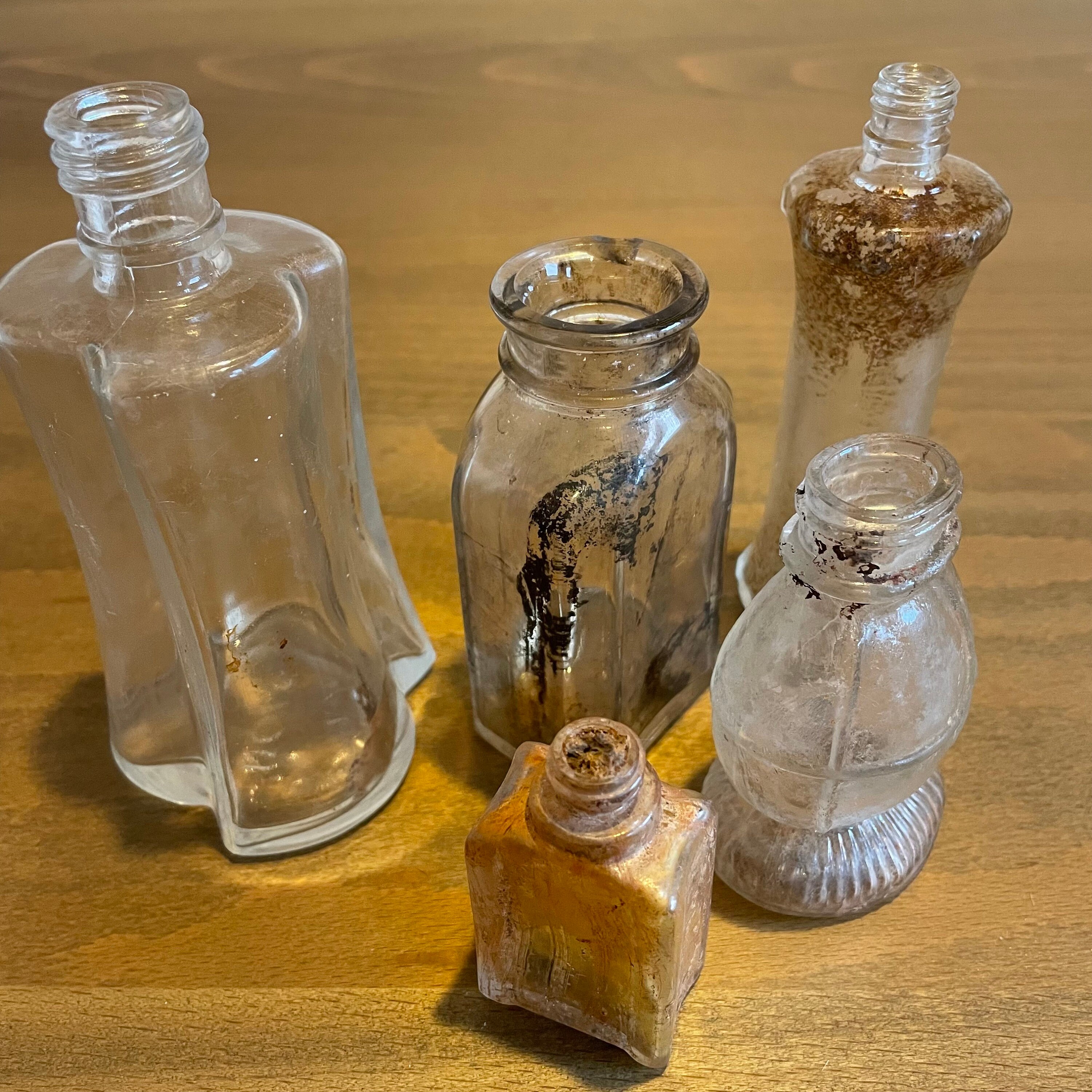 Set of 5 Vintage Clear Glass Dug Bottles | Medicine | Apothecary ...