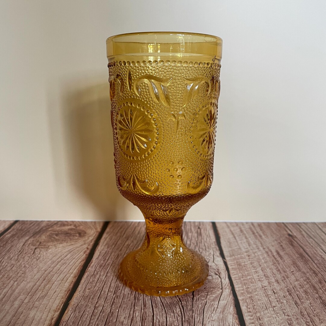 Vintage Brockway American Amber Glass Water Goblet With Pedestal Foot ...