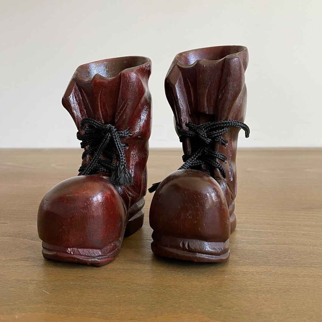 Vintage Hand Carved Wooden Boots With Laces Candle Holders - Etsy