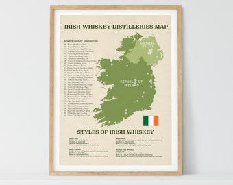 Whiskey Distillery Map of Ireland - Etsy UK