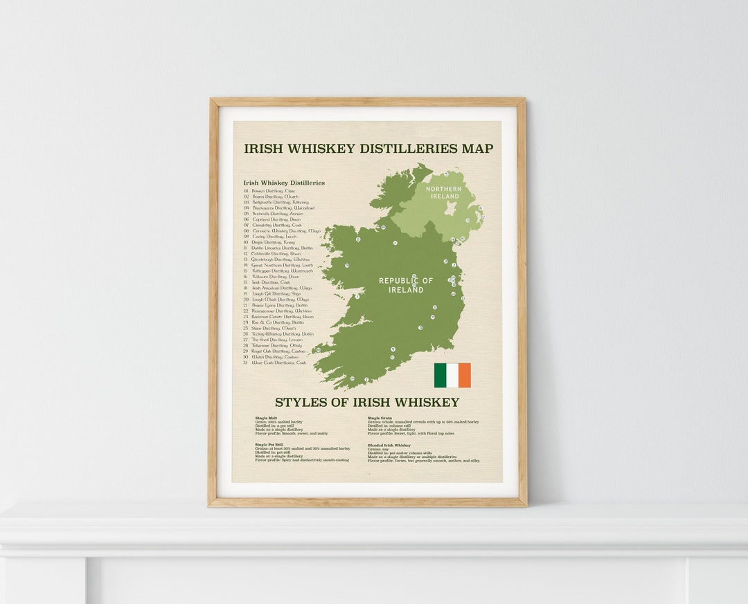 Whiskey Map of Ireland Irish Whiskey Distilleries Whisky - Etsy Canada