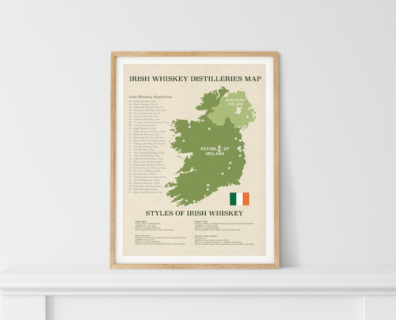 Whiskey Map of Ireland Irish Whiskey Distilleries Whisky | Etsy Canada
