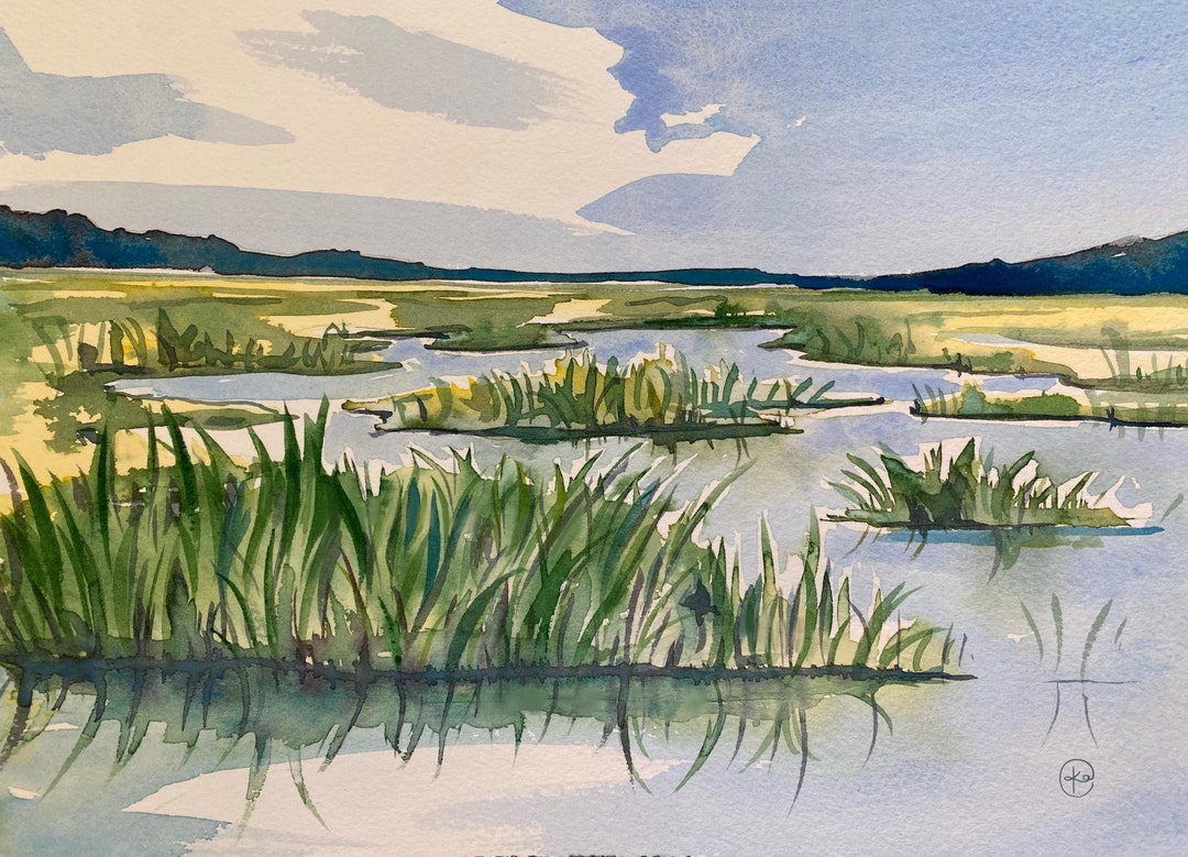 Watercolor Marsh Scene Print – Coastal Landscape Art – Nature Wall ...
