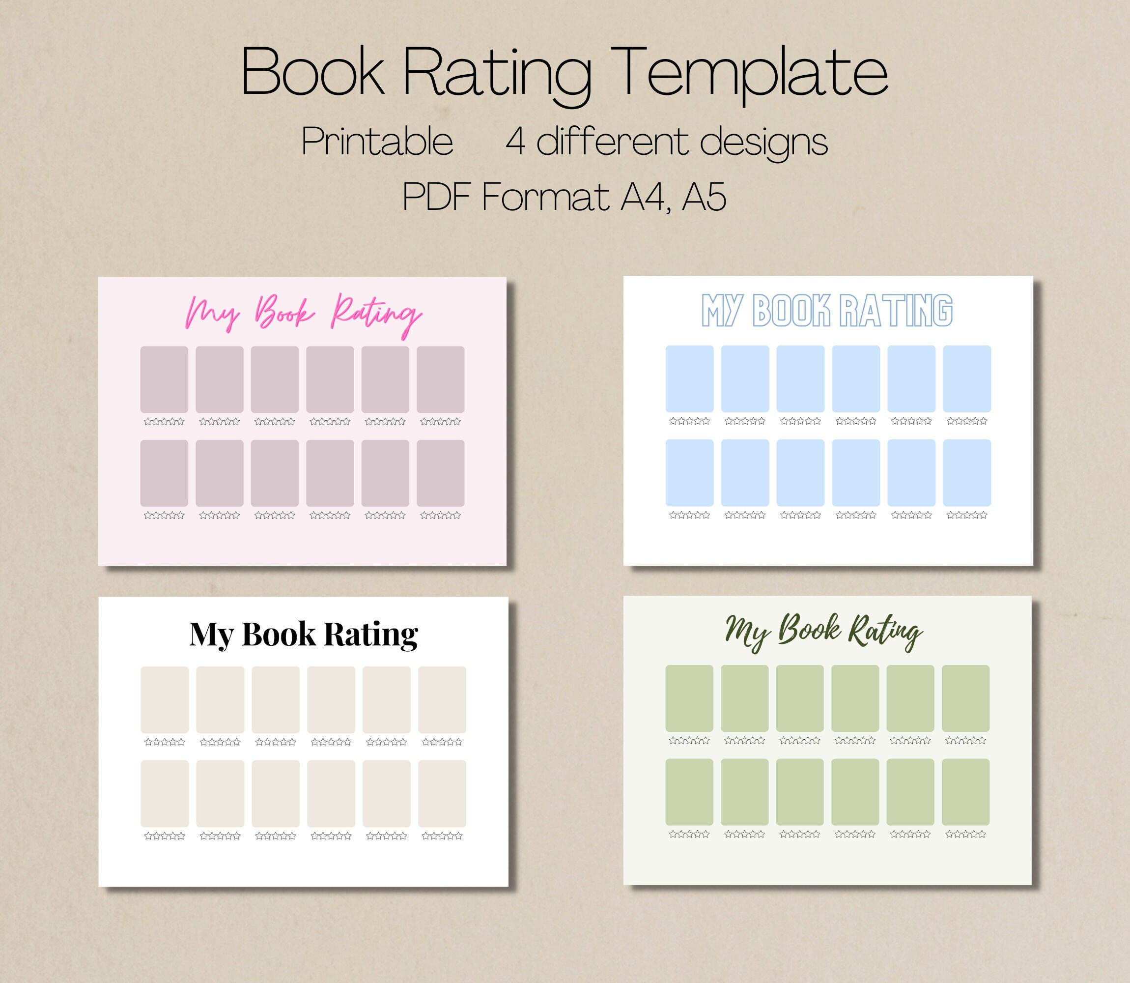 Book Rating Template Bundle, Printable Reading Journal, Reading Log ...