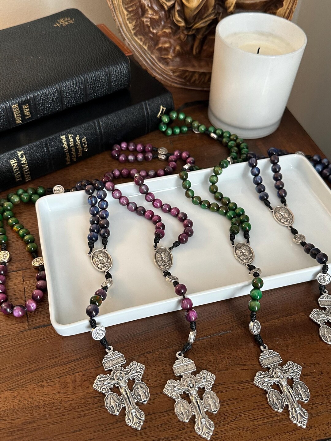 Holy Family Rosary | Cat Eye Acrylic | Pardon Crucifix | Saint Benedict ...