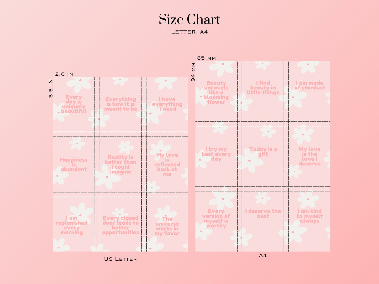 Self-love Affirmation Cards: Pink Floral Mantra Printable (digital ...