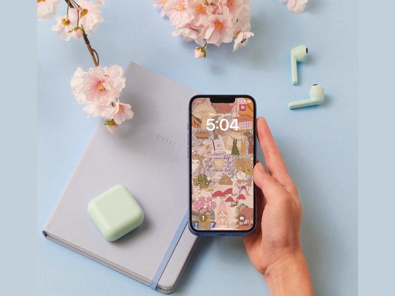 Cottagecore Collage Phone Wallpaper PNG. Scrapbook Lock Screen for ...