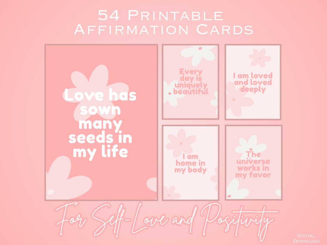 Self-love Affirmation Cards: Pink Floral Mantra Printable (digital ...
