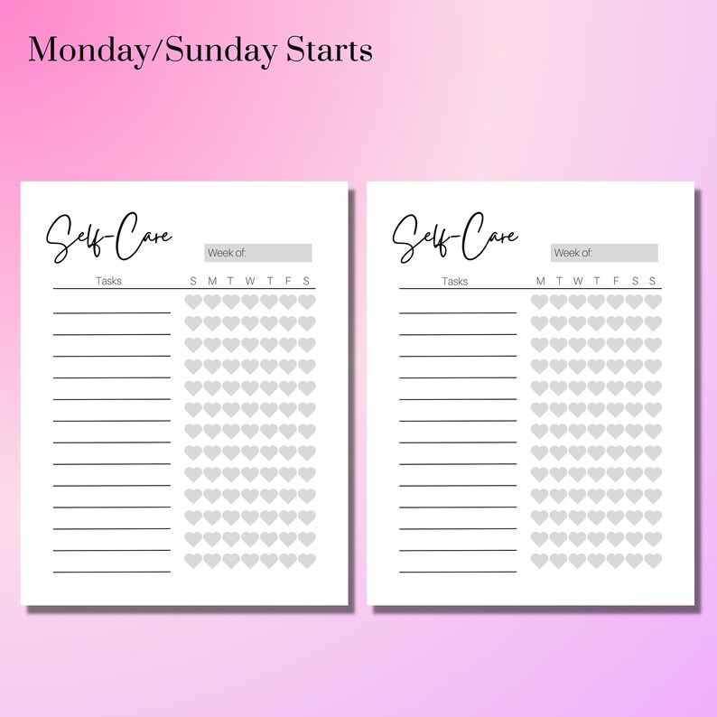 Love Heart Weekly Self Care Checklist, Printable Habit Tracker, Cute ...