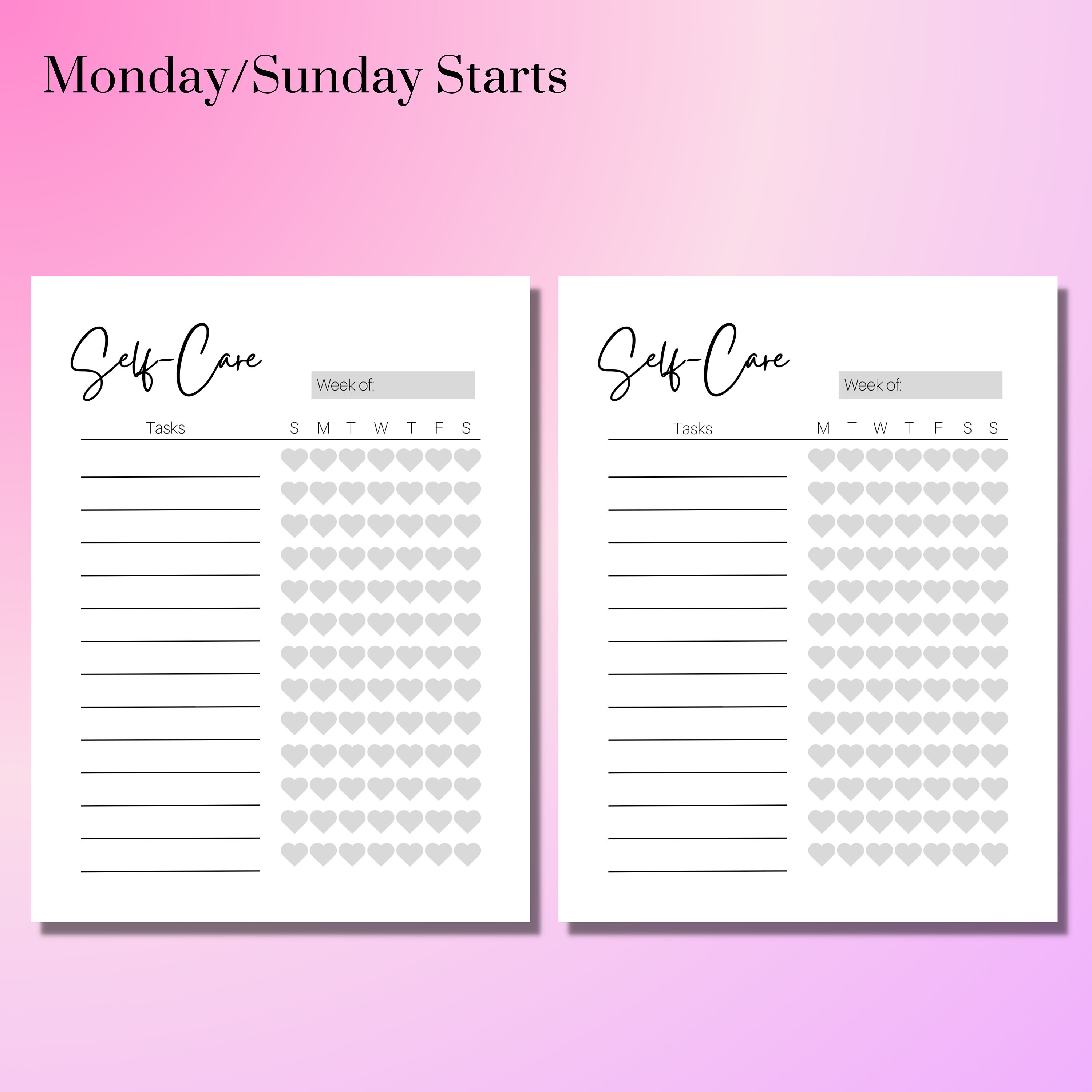 Love Heart Weekly Self Care Checklist, Printable Habit Tracker, Cute ...