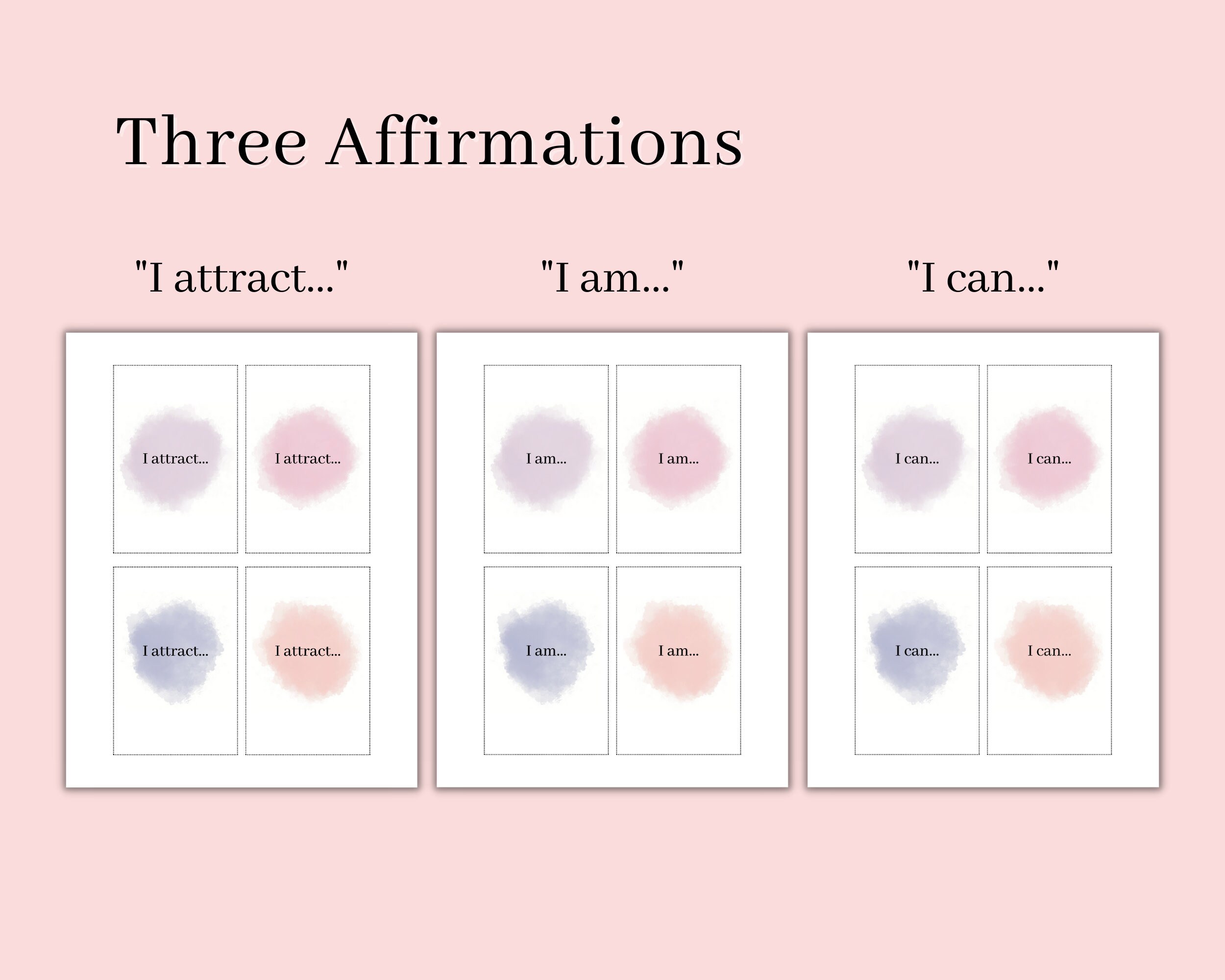 Blank Printable Affirmation Cards. 12 Cards, Pastel Lavender, Pink ...