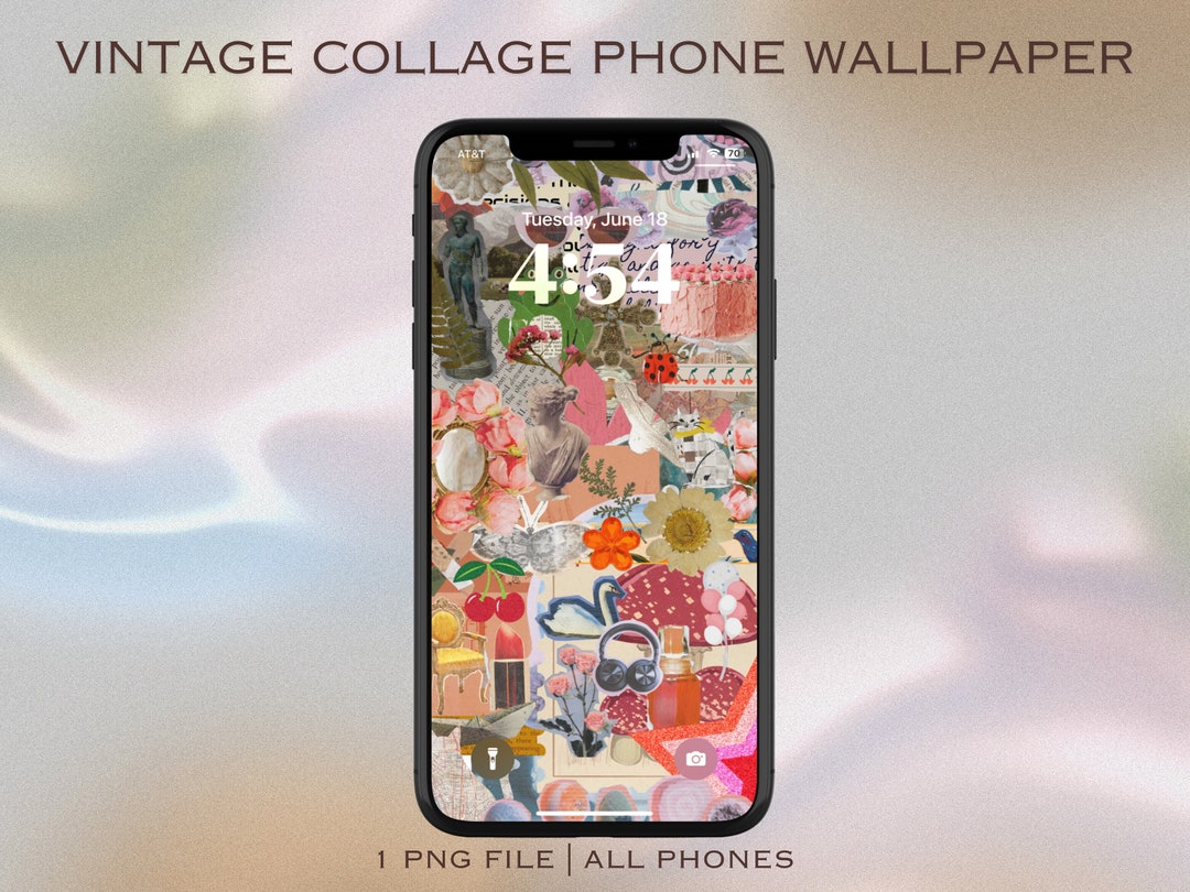 Vintage Collage Phone Wallpaper, iPhone Lock Screen Digital Download ...