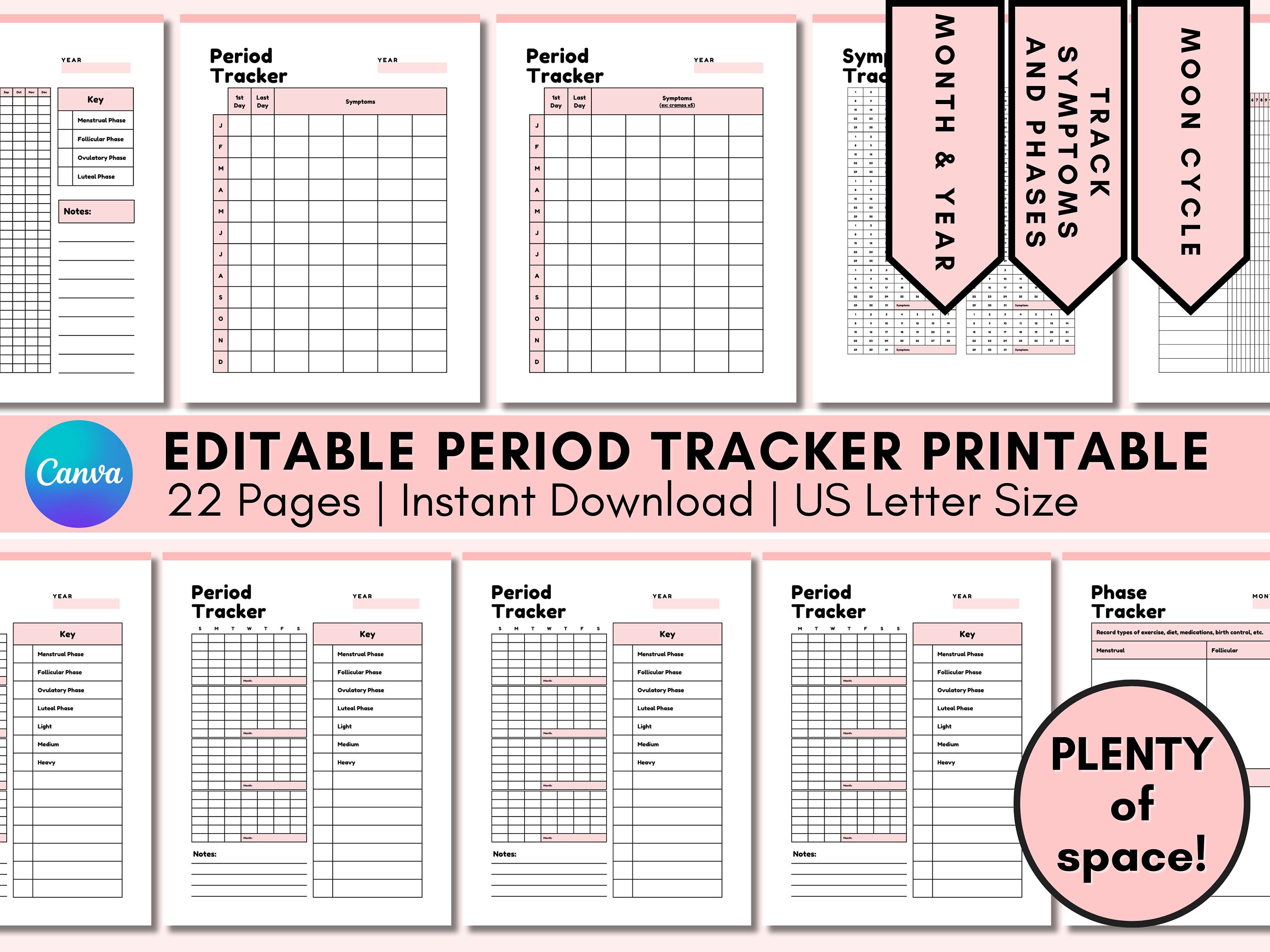 Editable Period Tracker Printable: Women's Health Planner (US Letter ...