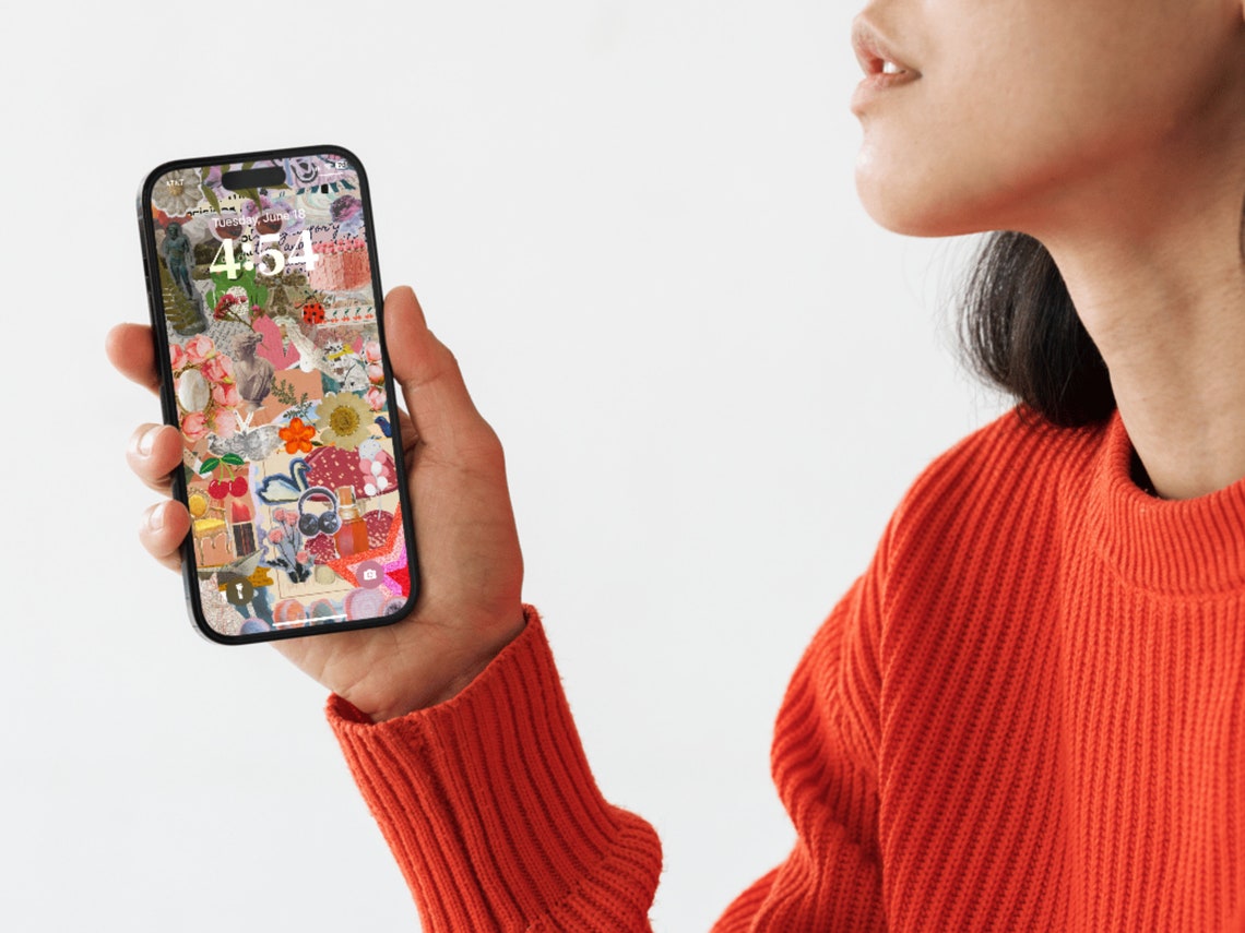 Vintage Collage Phone Wallpaper, iPhone Lock Screen Digital Download ...