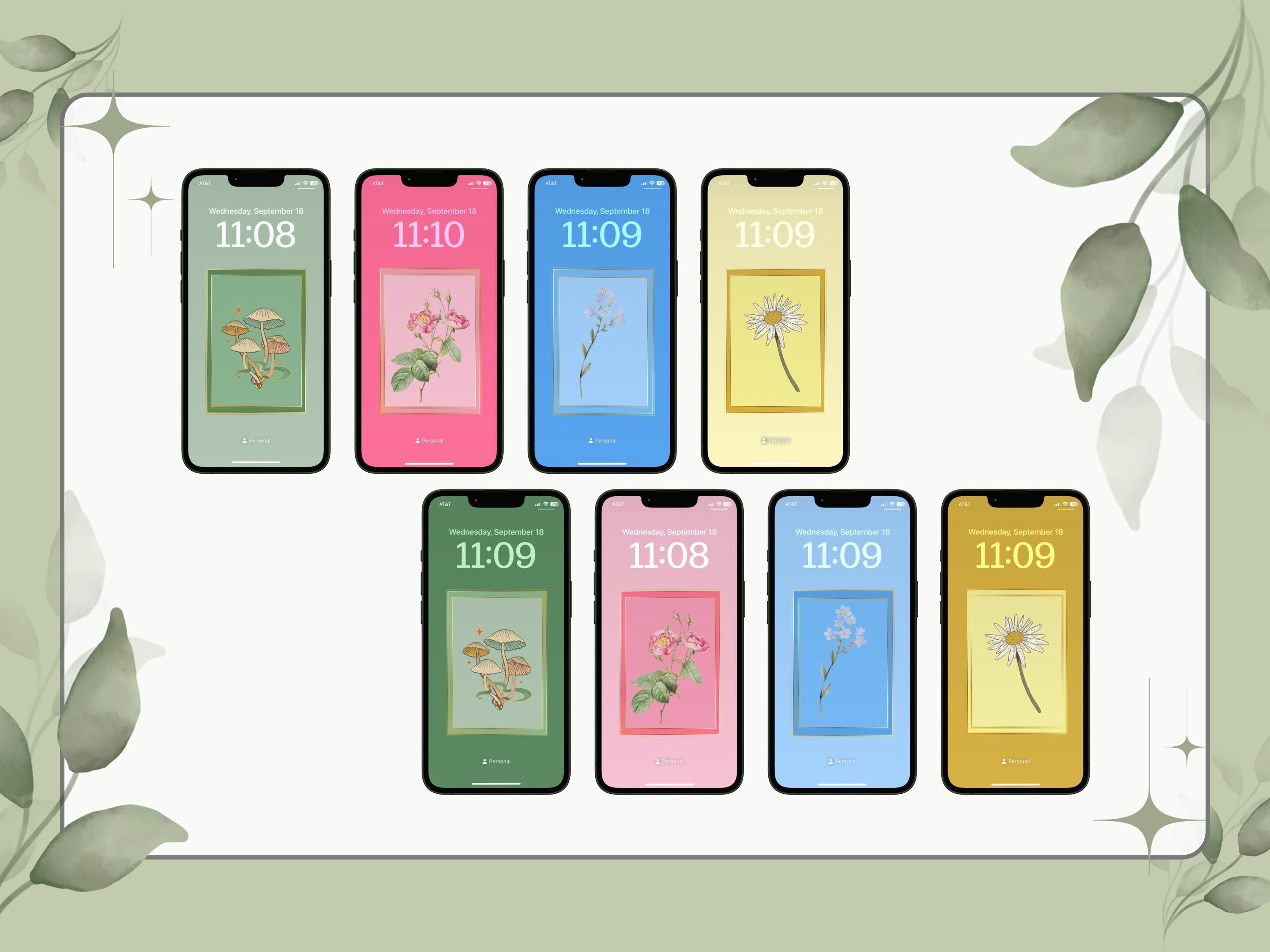 Botanical Phone Wallpapers: Mushroom & Flower Art (digital Download) - Etsy