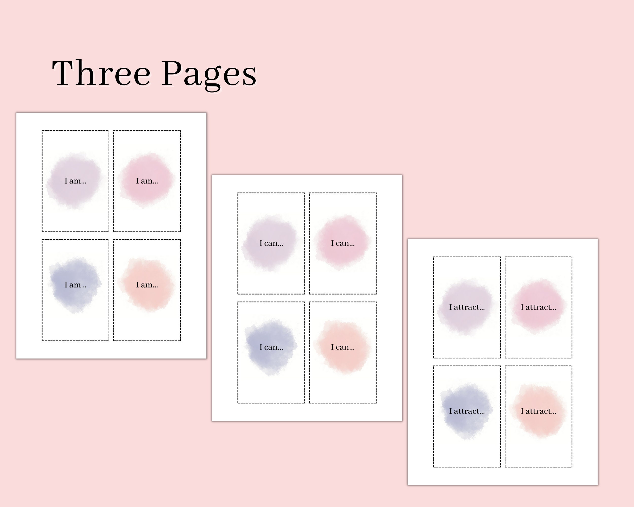 Blank Printable Affirmation Cards. 12 Cards, Pastel Lavender, Pink ...