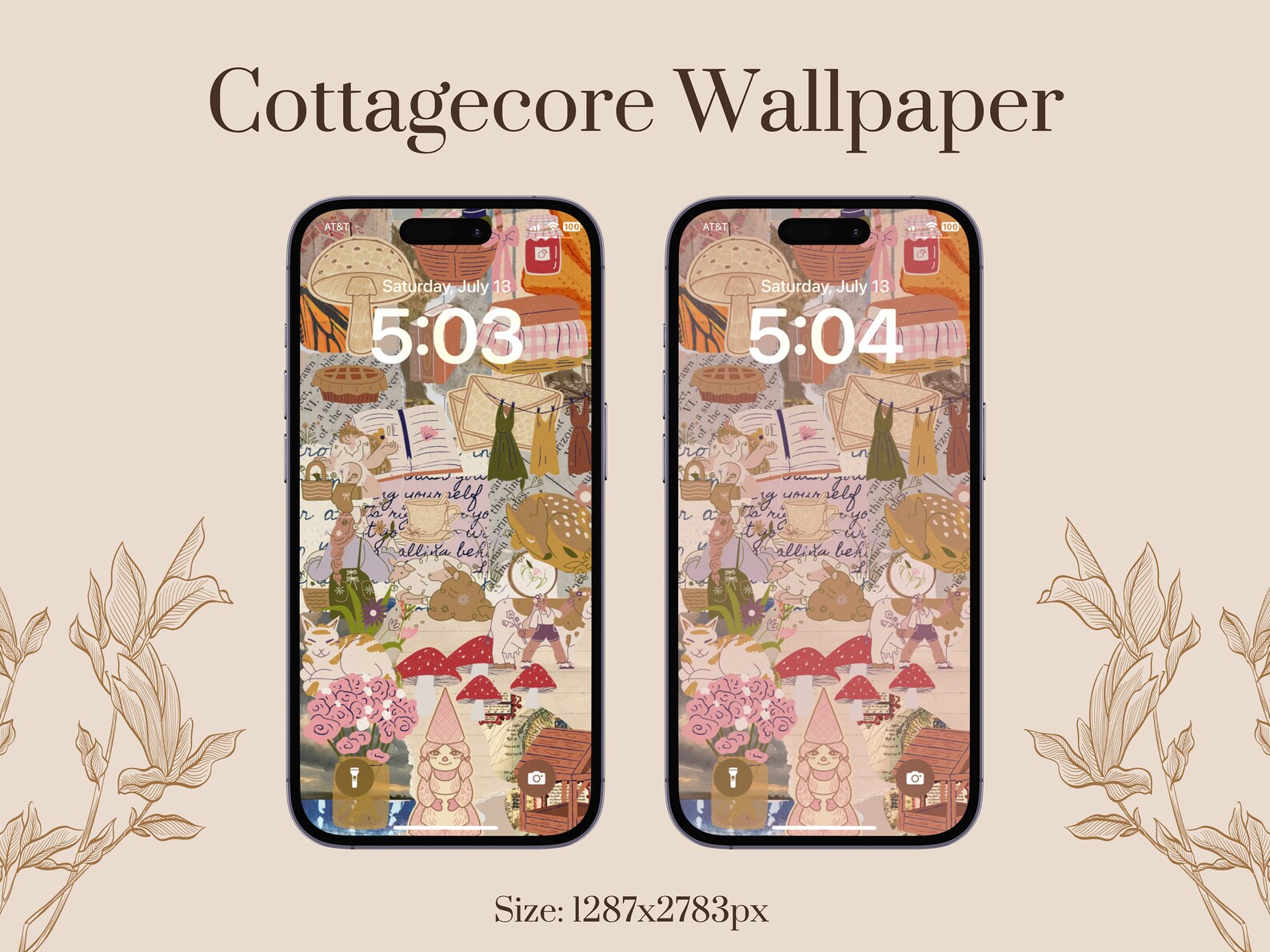 Cottagecore Collage Phone Wallpaper PNG. Scrapbook Lock Screen for ...