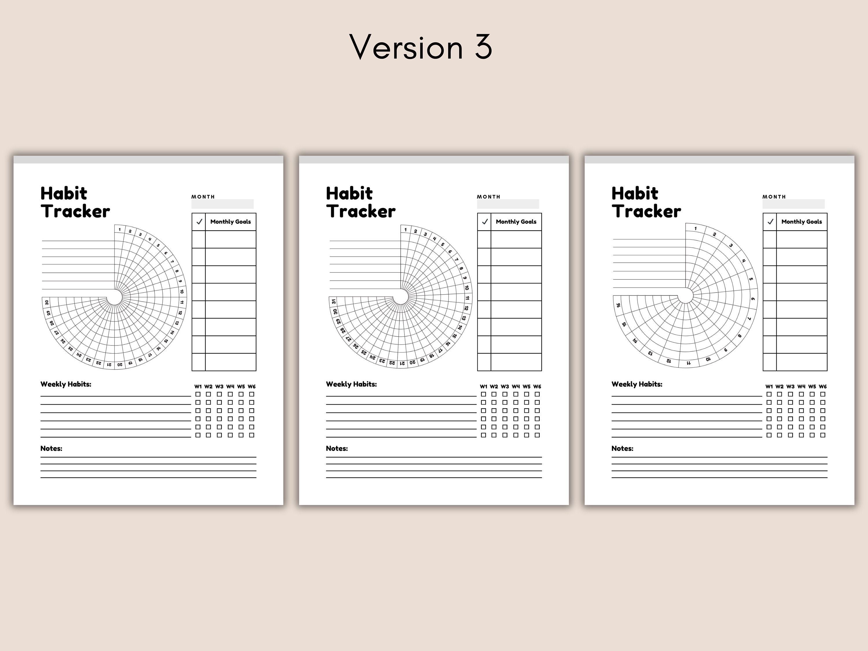 Monthly Habit Tracker Circle Printable. Editable, Fillable Productivity ...