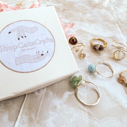 Raw Gemstone Ring // Natural Healing Crystal Quartz Band Rings - Etsy