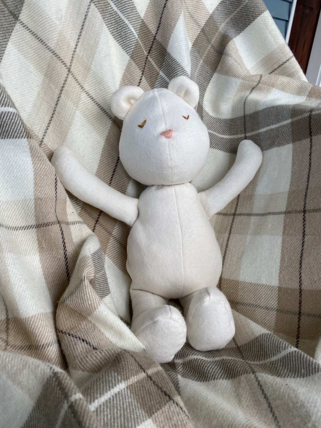 Organic Cotton Flannel Teddy Bear - Handmade Stuffed Animal- Eco ...