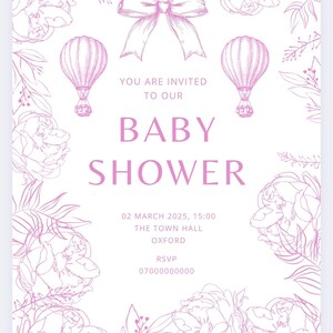Elegant Pink Baby Shower Invitation- Digital Download - Etsy