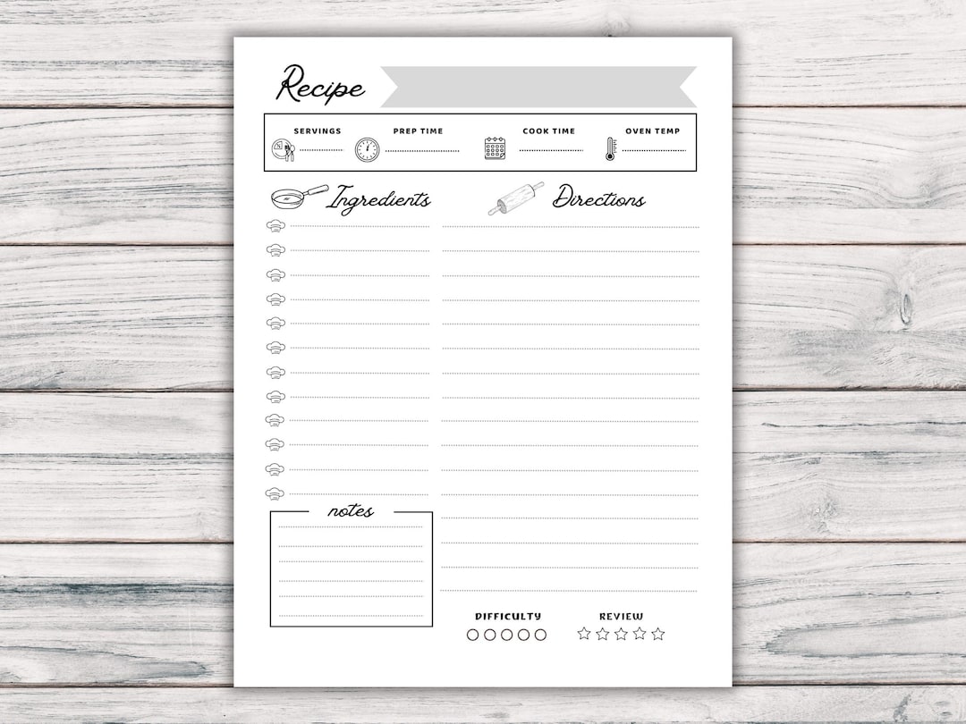 Recipe Book Template Printable, Blank Recipe Page, Cook Book Journal ...