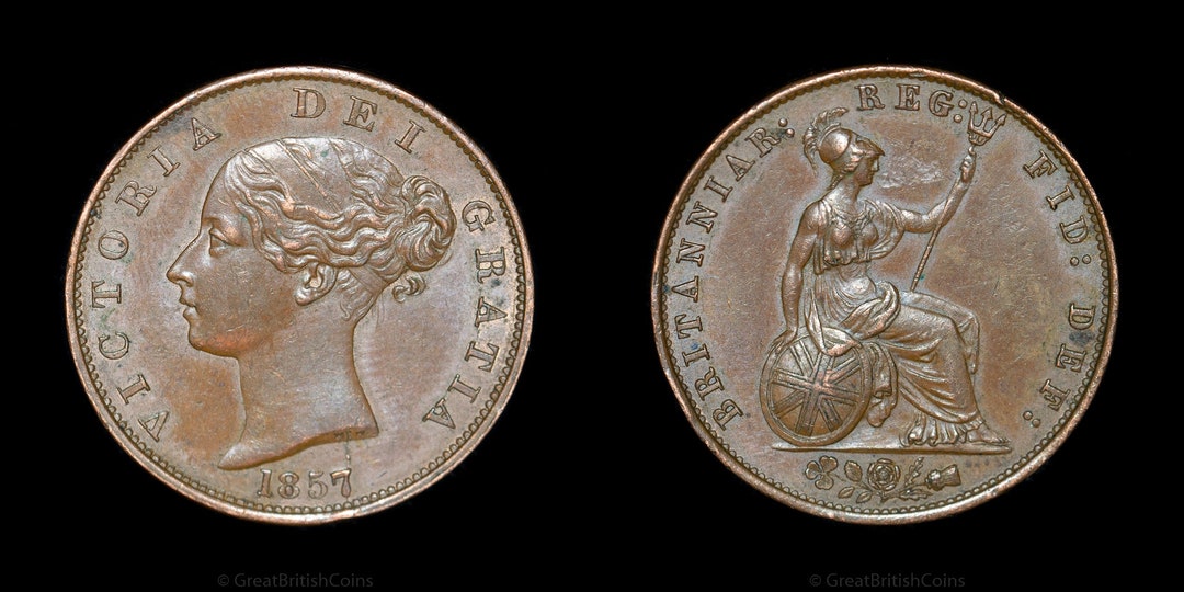 Queen Victoria 1857 Half Penny Coin, Antique British Coins, Victorian ...
