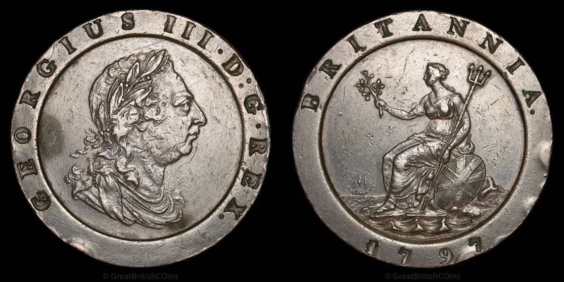 Old English Two Penny Coin 1797 King George III Copper Cartwheel ...