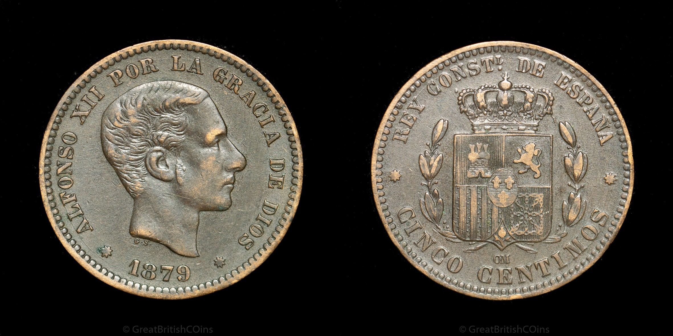 1879 Genuine Alfonso XII Spanish Cinco 5 Centimos Coin - Etsy