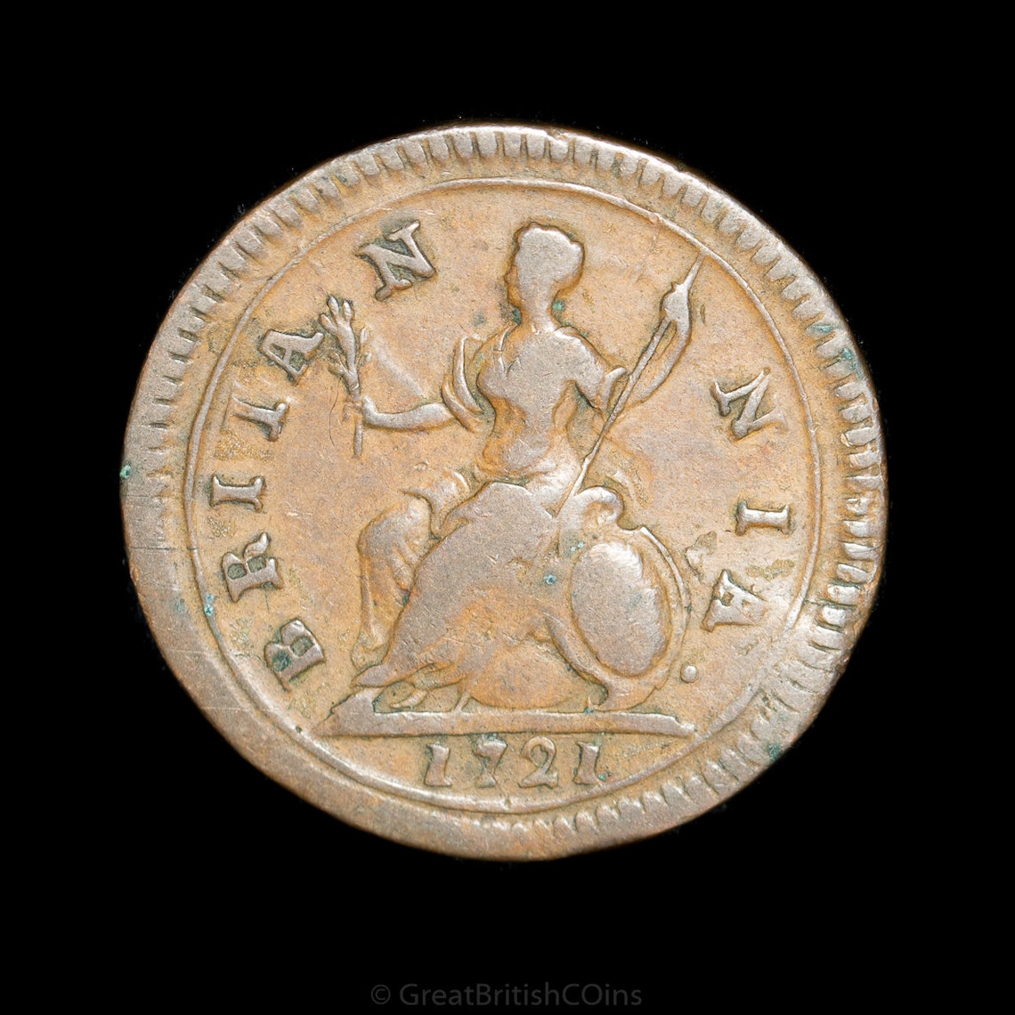 King George I 1721 Copper Farthing Coin, British Coins - Etsy