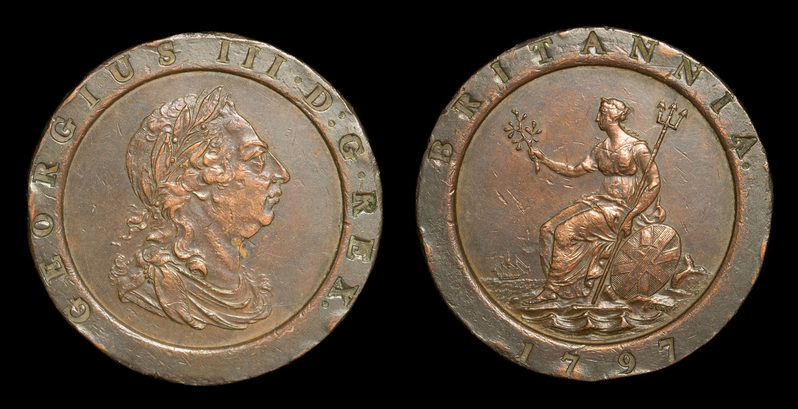 Old English Two Penny Coin 1797 King George III Copper Cartwheel ...