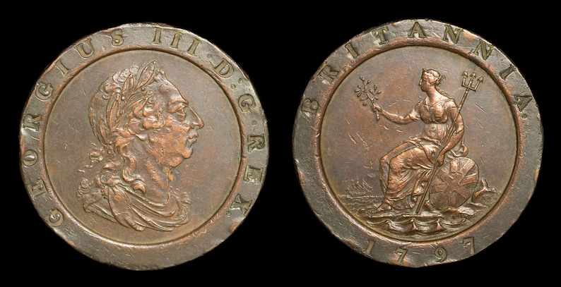 Old English Two Penny Coin 1797 King George III Copper Cartwheel ...