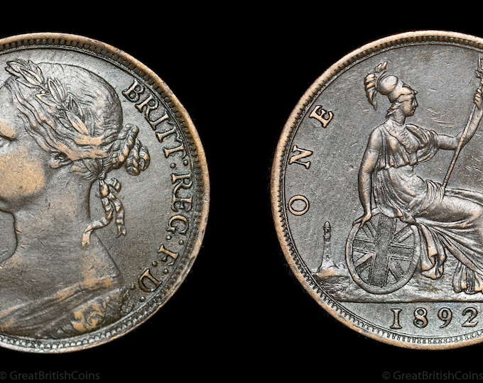 Queen Victoria Bronze Penny Coin 1892, Old British Coins, Victorian - Etsy