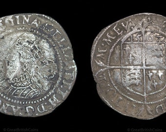 Genuine 1593 Elizabeth 1st Tudor Silver Sixpence Mm Tun Tower Mint ...