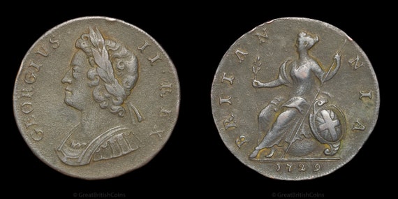 King George II Copper Half Penny Coin 1729 | Etsy