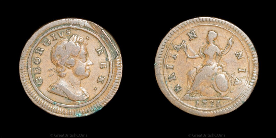 King George I 1721 Copper Farthing Coin, British Coins - Etsy