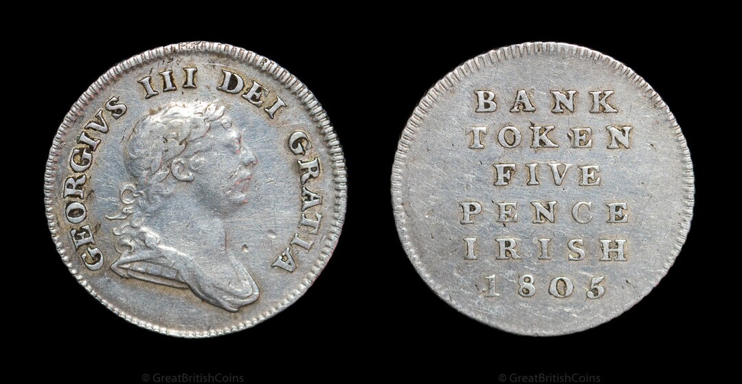Ireland King George III Silver 5 Pence Bank Token 1805, Irish Coins ...