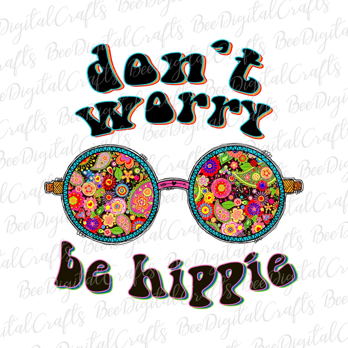 Don't Worry Be Hippie PNG Download Funny Hippie Glasses - Etsy