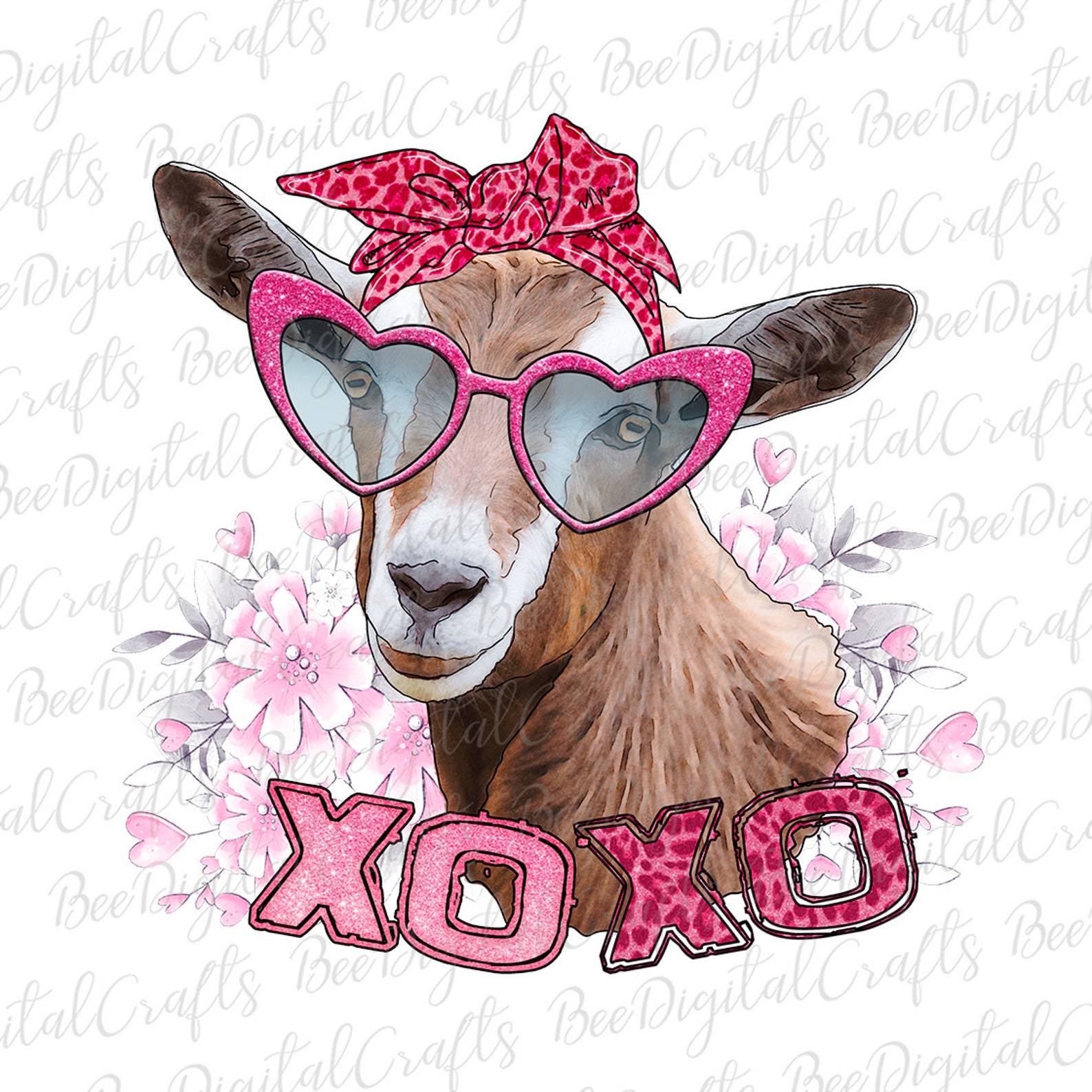 Valentine Goat With Glasses and Bandana PNG Download Xo Xo - Etsy