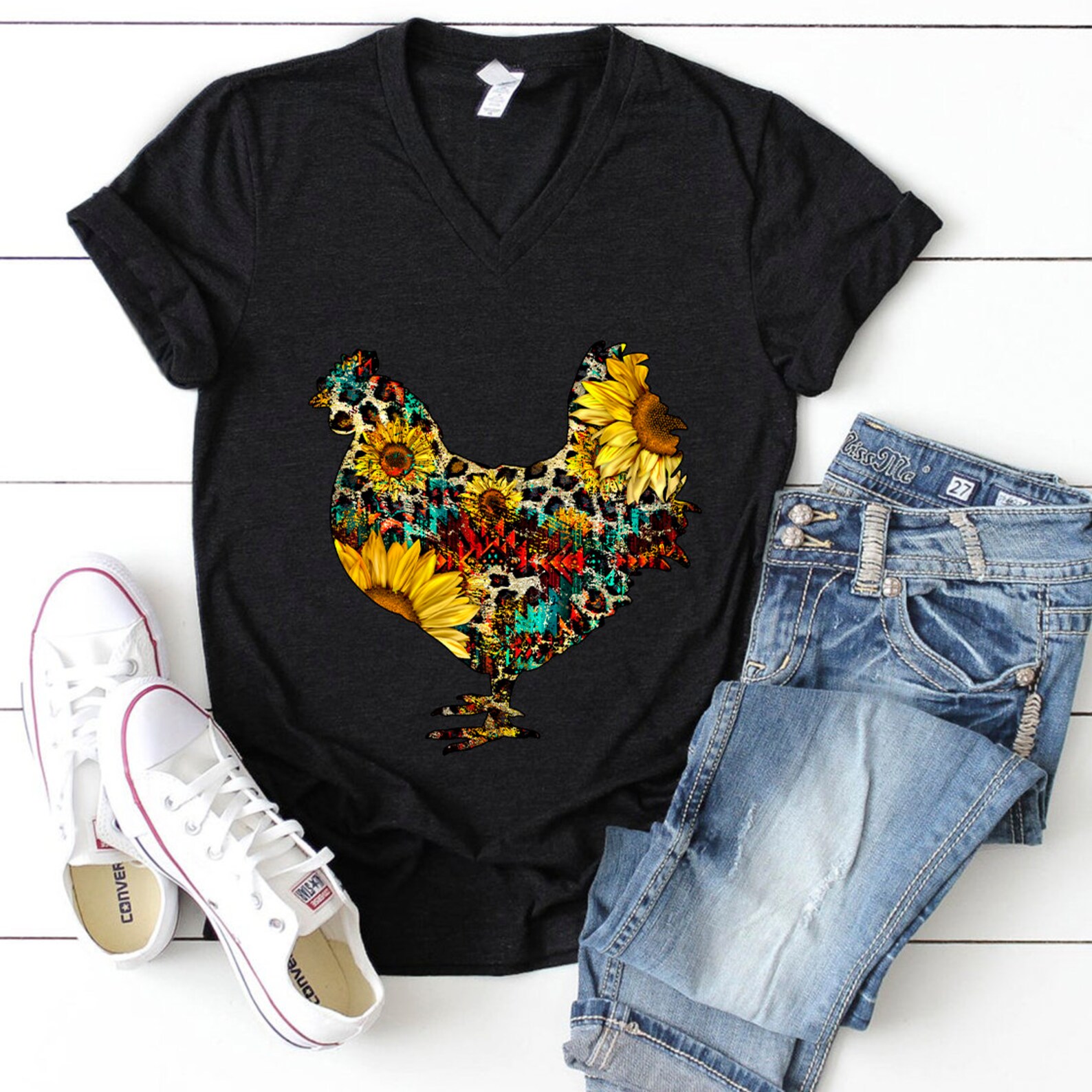 Aztec Chicken With Sunflower PNG Download Western Sublimation Design ...