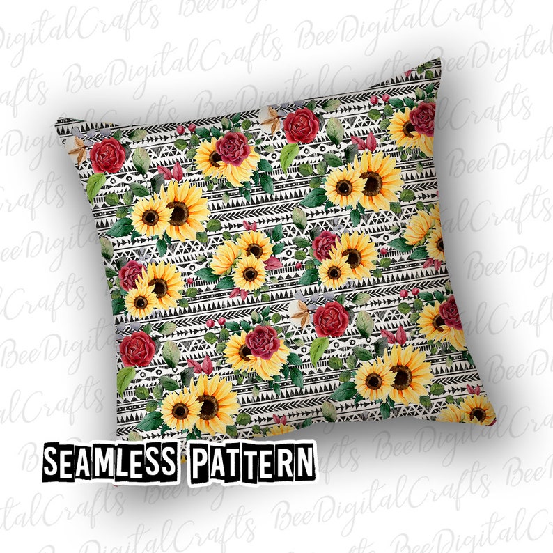 SEAMLESS Pattern Sunflower Aztec Digital Fabric Design Flower | Etsy