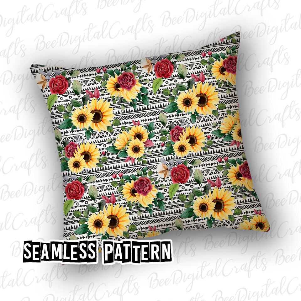 SEAMLESS Pattern Sunflower Aztec Digital Fabric Design Flower Printable ...