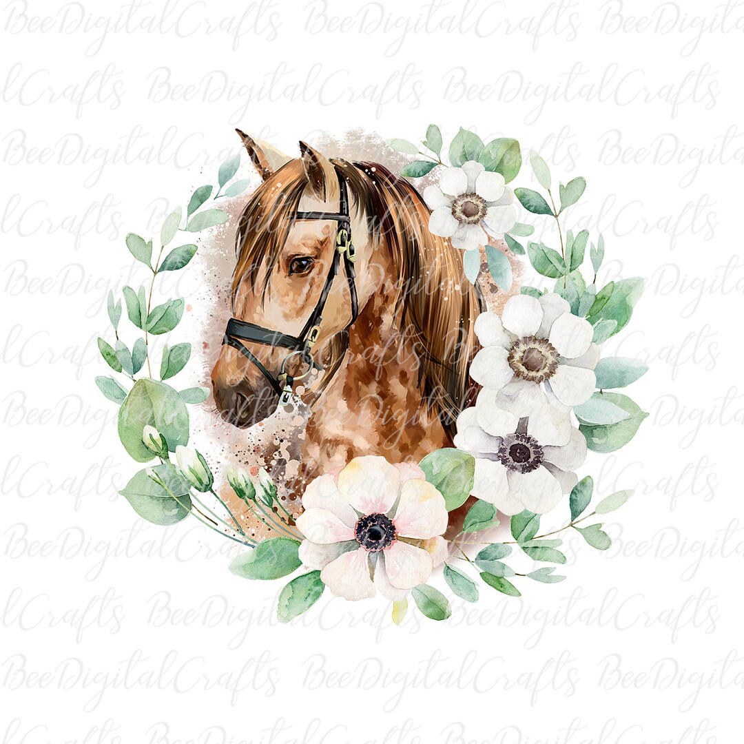 Watercolor Horse PNG Download Floral Wreath Sublimation Design - Etsy
