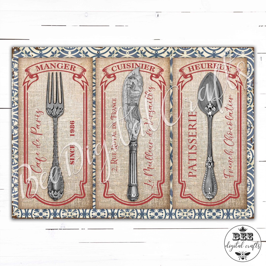 Kitchen Sign Digital Downloads French Cutlery Printable Paper Fork and ...